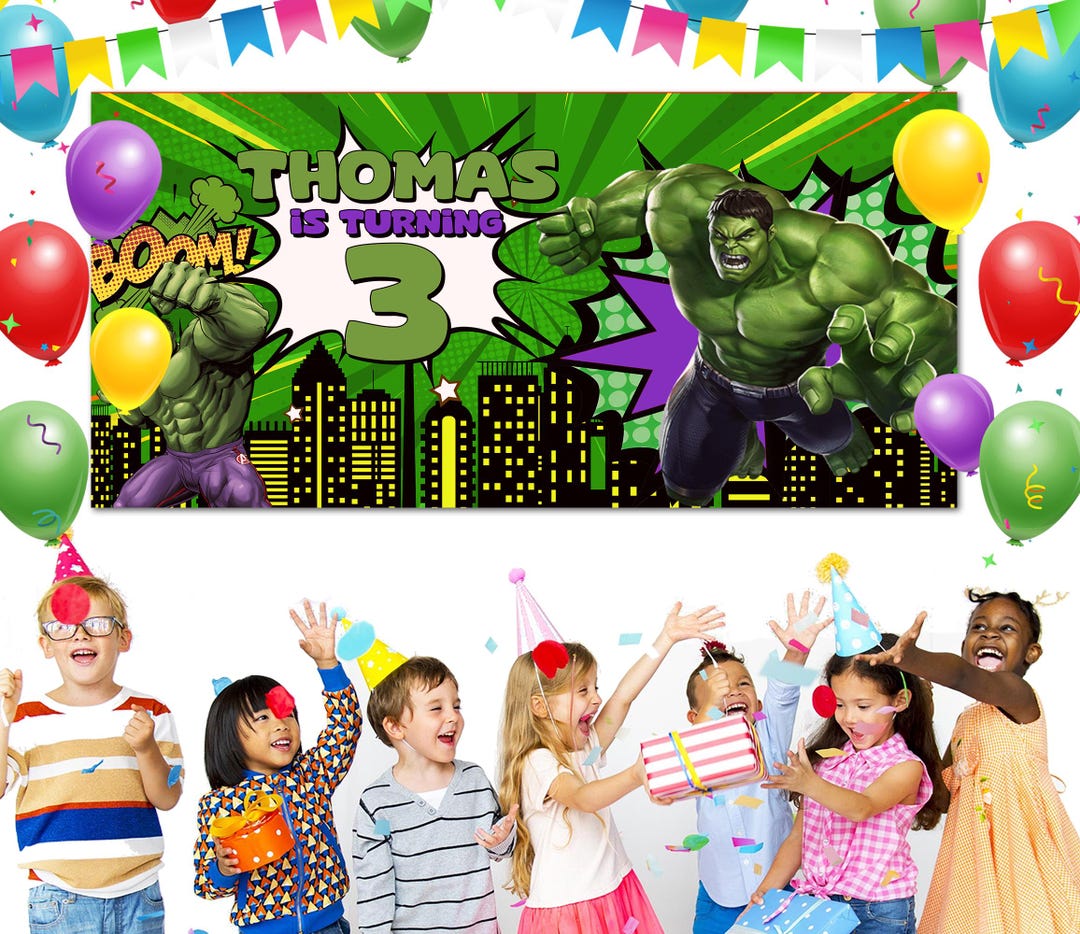 Hulk Birthday Banner, Custom Hulk Party Backdrop, Superhero Green Smash ...
