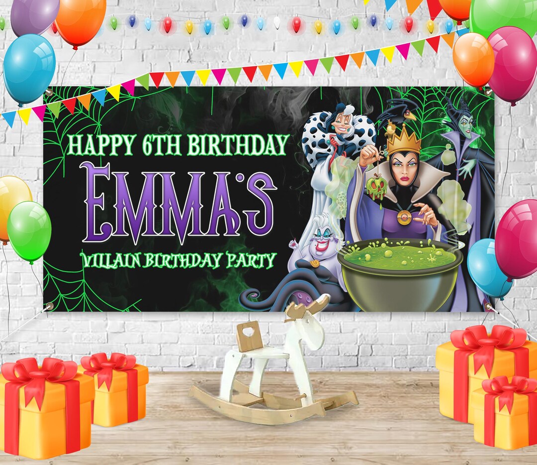 Custom Disney Villain Birthday Banner, Disney Birthday Backdrop ...
