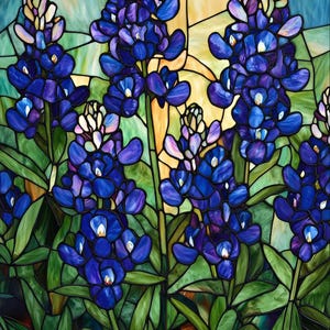 Texas Bluebonnet Stained Glass Flag, Bluebonnet Flowers Decor ...