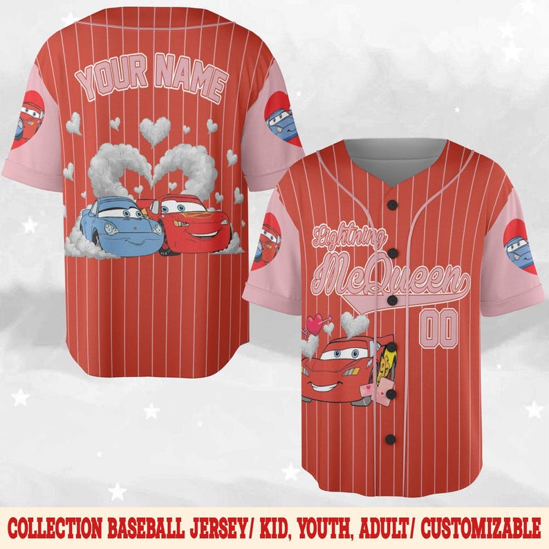 Custom Disney Cars Lightning Mcqueen Baseball Jersey, Couple Disney ...