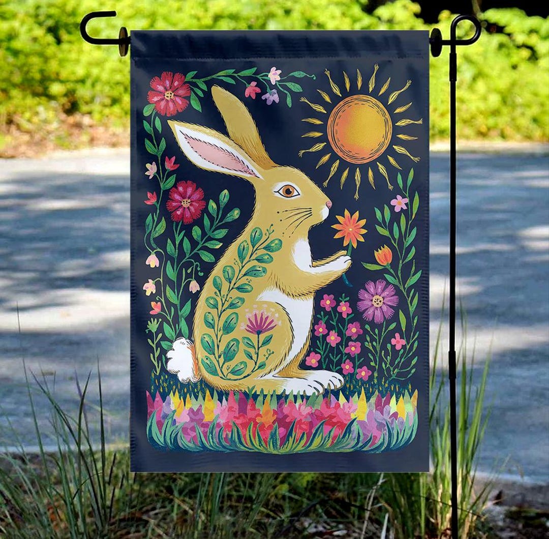 Easter Bunny Flower Yard Flag, Cute Bunny Floral Flag, Spring Rabbit ...