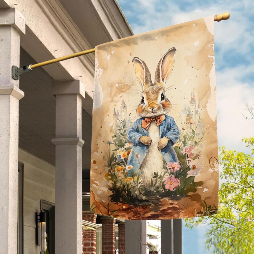 Blue the Rabbit Retro Flag, Easter Bunny Garden Flag, Rabbit in the ...