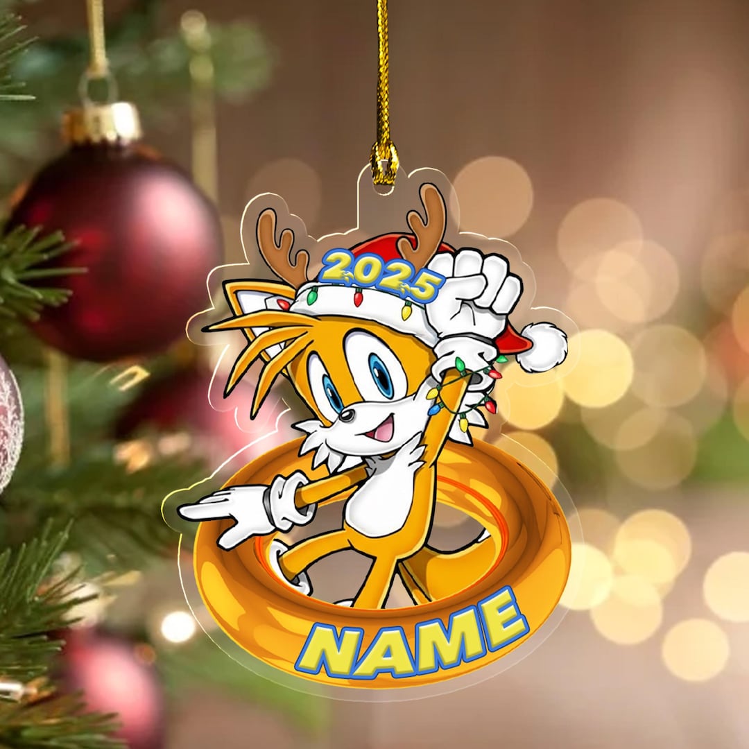 Tails Sonic Christmas Ornament, Xmas Tree Decoration, Custom Name Gift ...