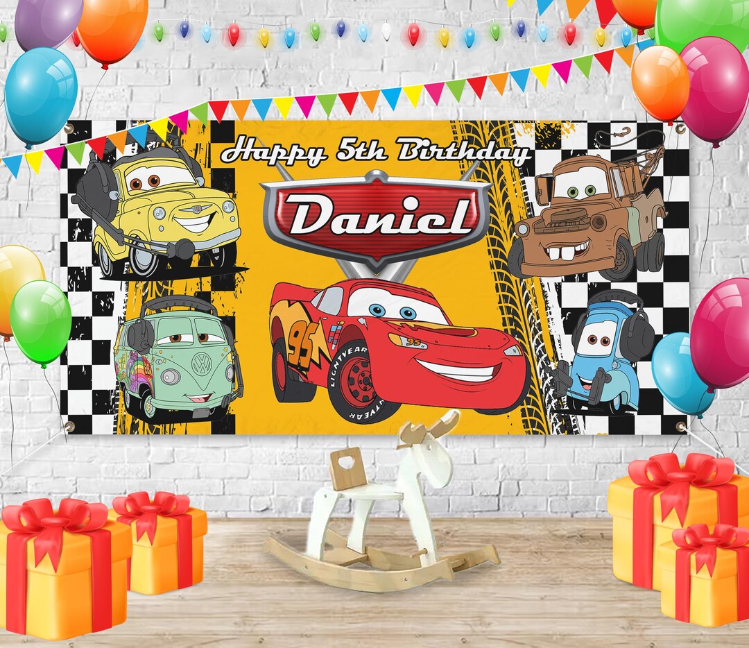 Cars Birthday Backdrop, Cars Birthday Banner, Cars Birthday Decoration ...