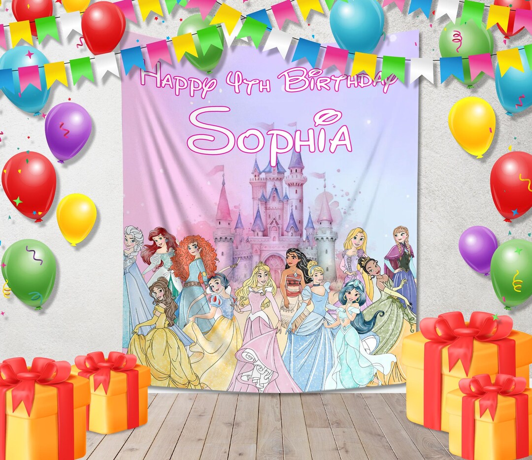 Disney Princess Birthday Banner, Disney Princesses Banner, Disney ...