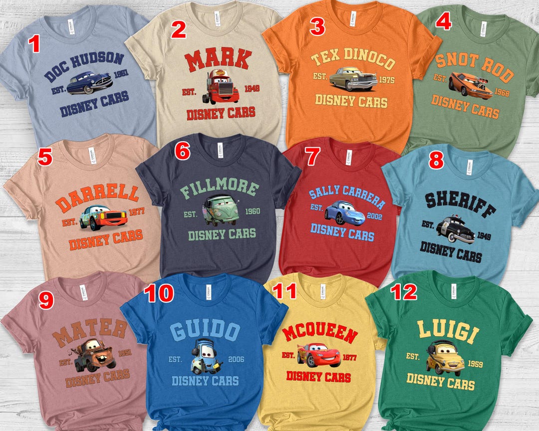 Disney Cars Group Shirt, Disney Cars Characters Shirt, Disney Car ...