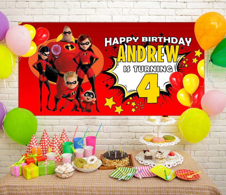 The Incredibles Birthday Party Banner, Custom Superhero Family Backdrop ...