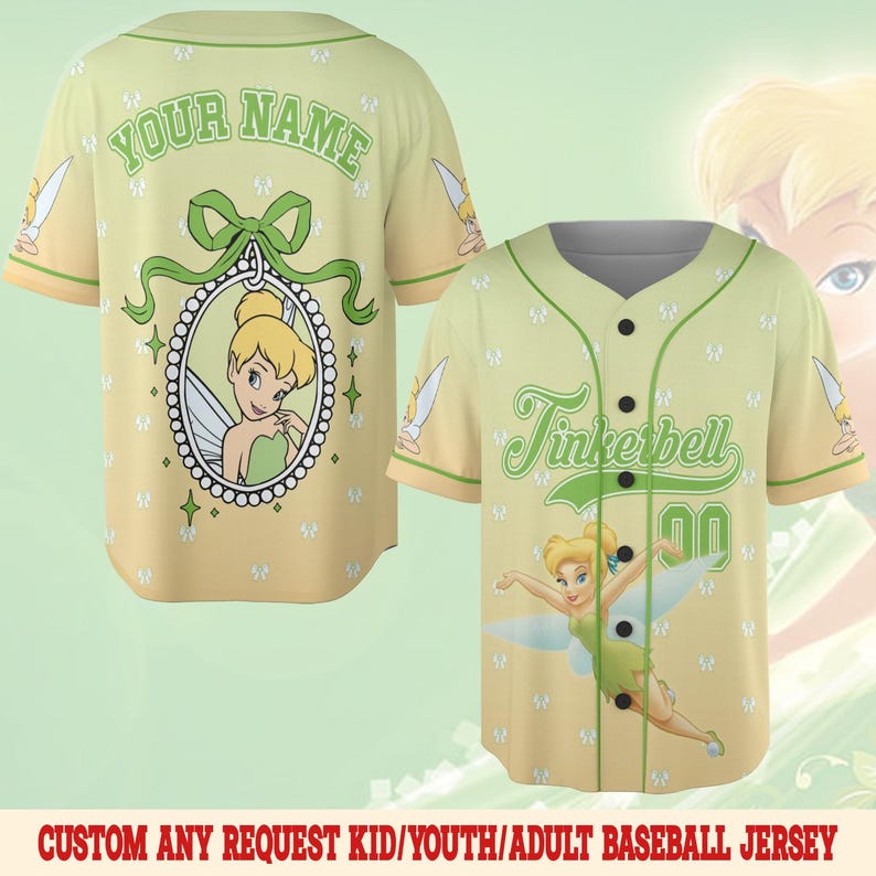 Custom Disney Tinkerbell Collection Baseball Jersey, Kid Youth Adult ...