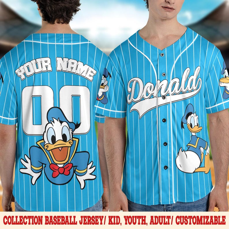 Custom Disney Donald Duck Baseball Jersey, Disney Donald Duck Jersey ...