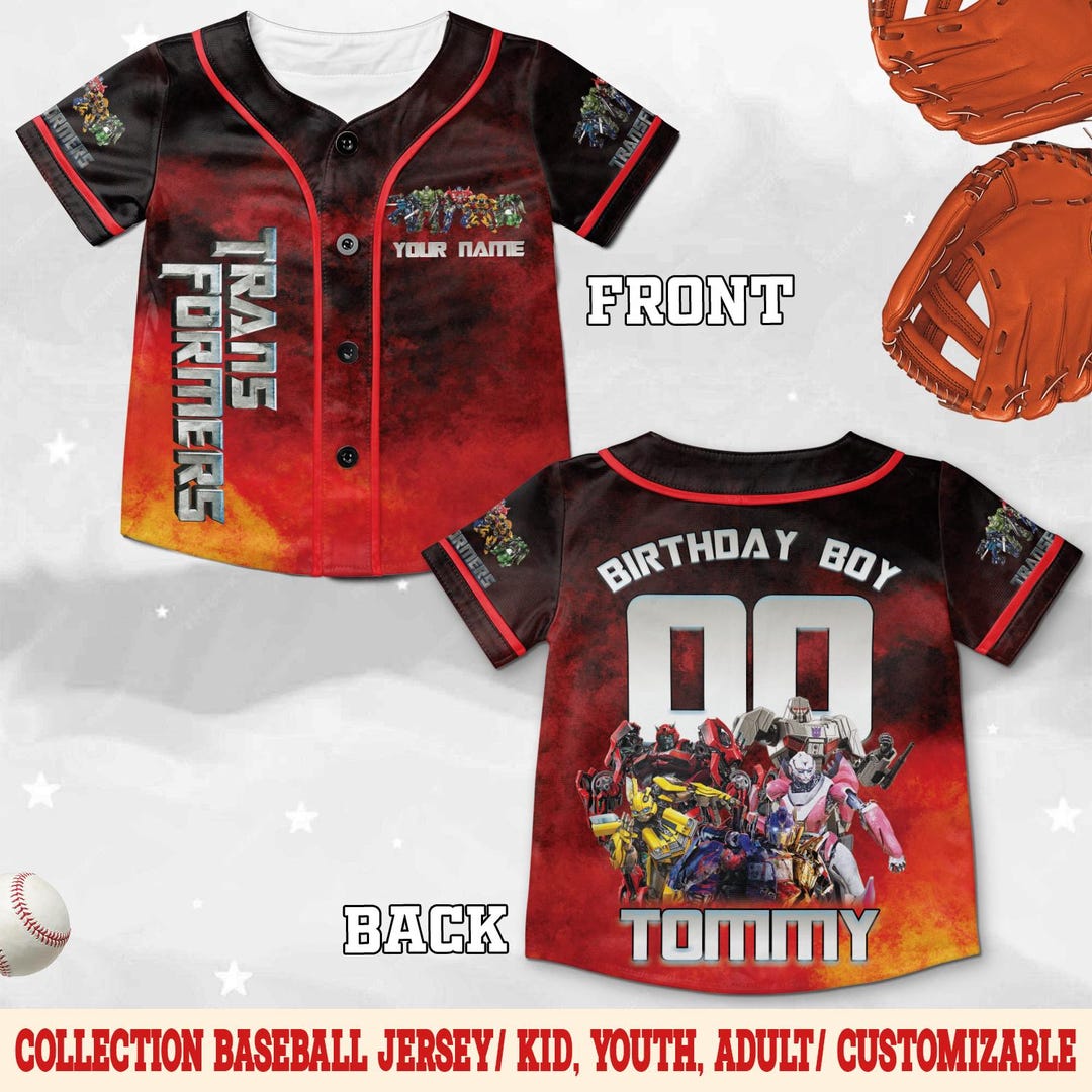 Custom Transformers One Baseball Jersey, Autobots Birthday Jersey Shirt ...