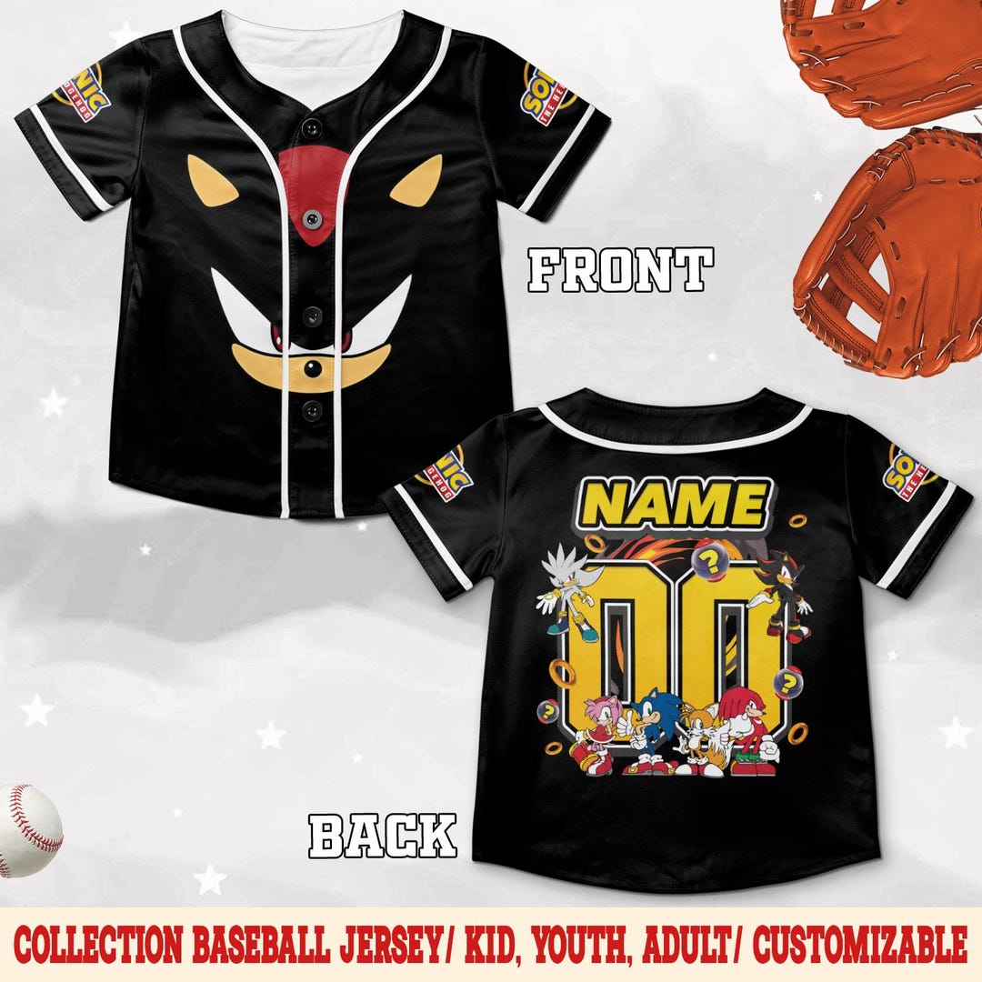 Personalized Shadow Baseball Jersey, Custom Name Age Sonic the Hedgehog ...