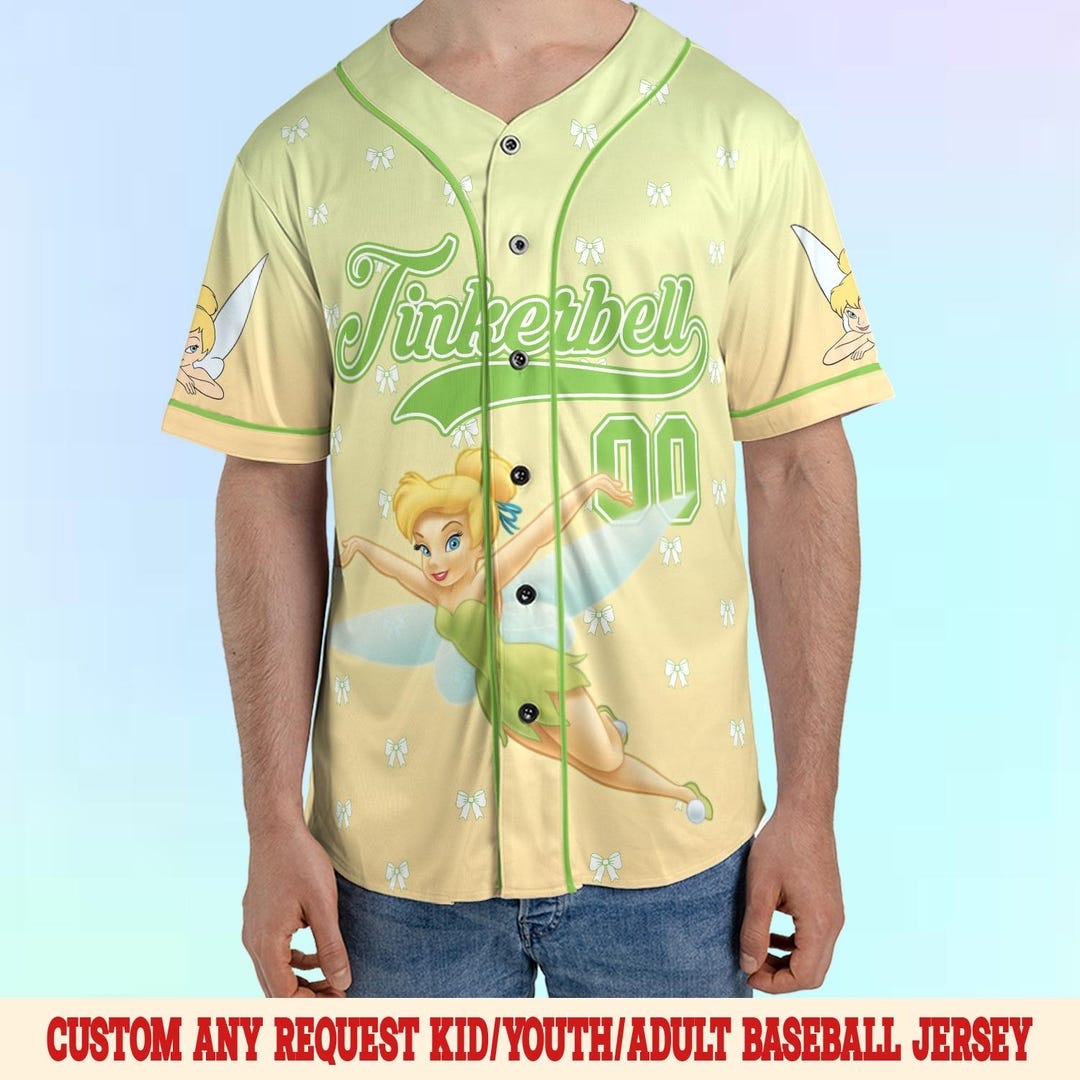 Custom Disney Tinkerbell Collection Baseball Jersey, Kid Youth Adult ...