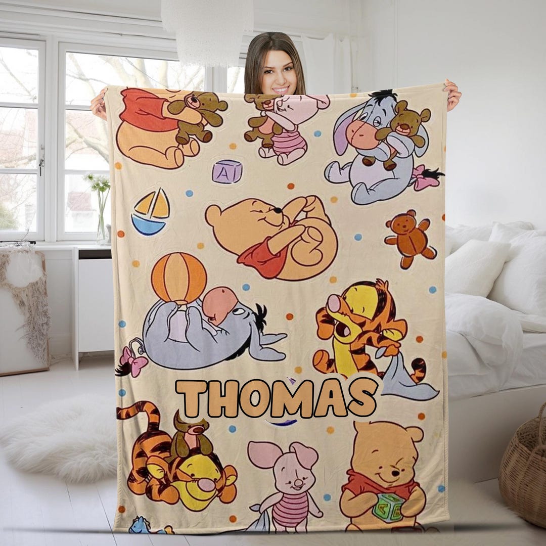 Personalized Watercolor Winnie the Pooh Blanket, Pooh Bear and Friends ...