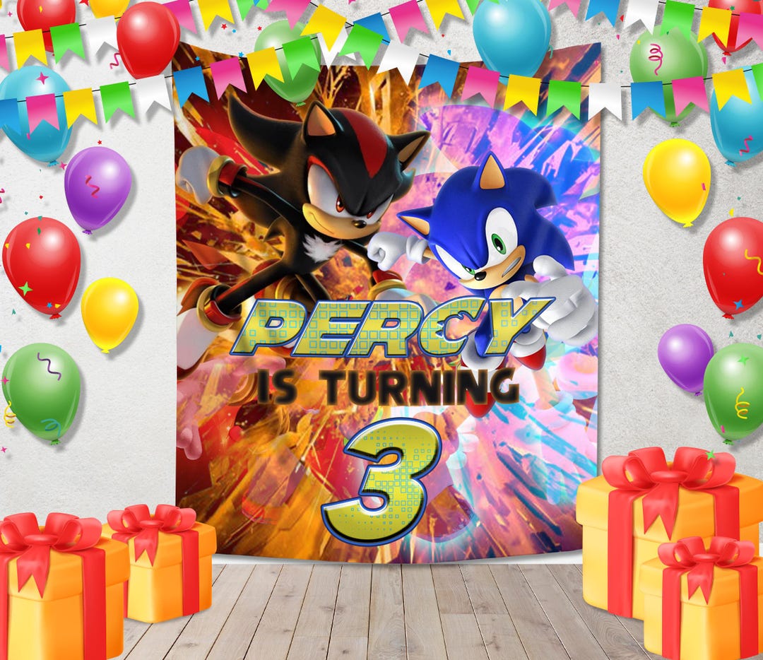 Sonic Birthday Party Backdrop/sonic Hedgehog 3 Birthday Banner/custom ...