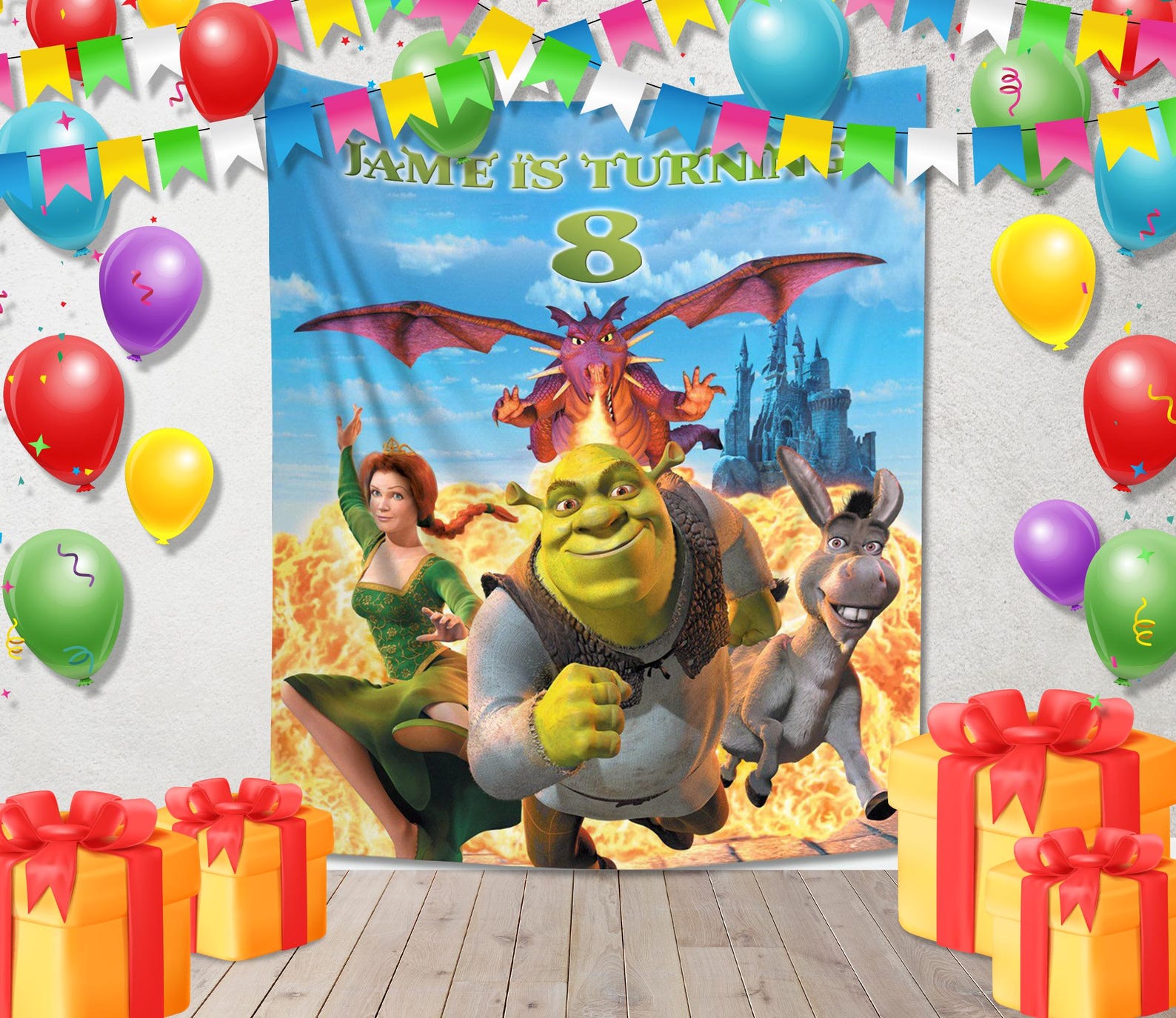 Birthday Backdrop Shrek Theme, Shrek Birthday Backdrop, Shrek Party ...