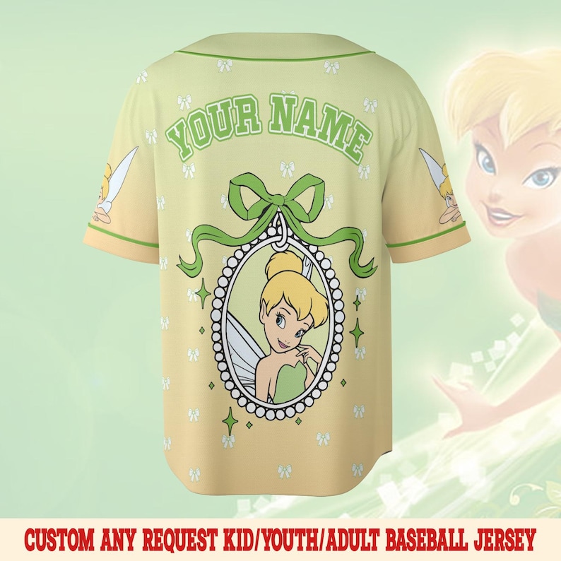 Custom Disney Tinkerbell Collection Baseball Jersey, Kid Youth Adult ...