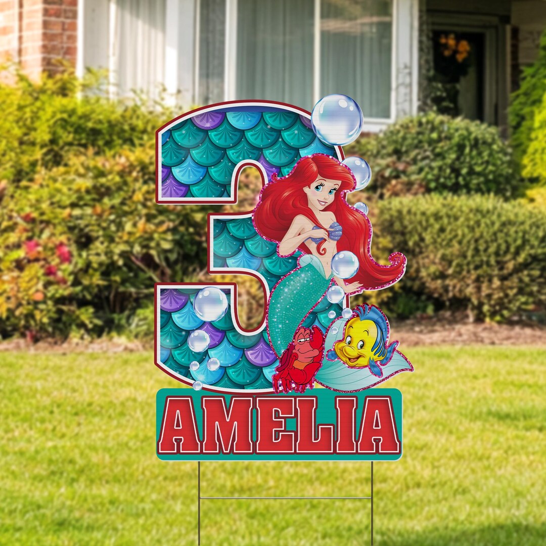 Ariel Yard Sign Cutout, Disney Little Mermaid Decor, Party Decorations ...