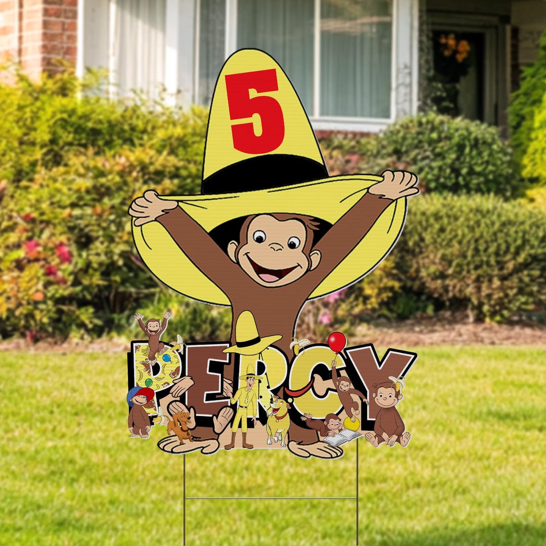 Curious George Yard Sign Cut Out, Personalized Birthday Party Prop ...