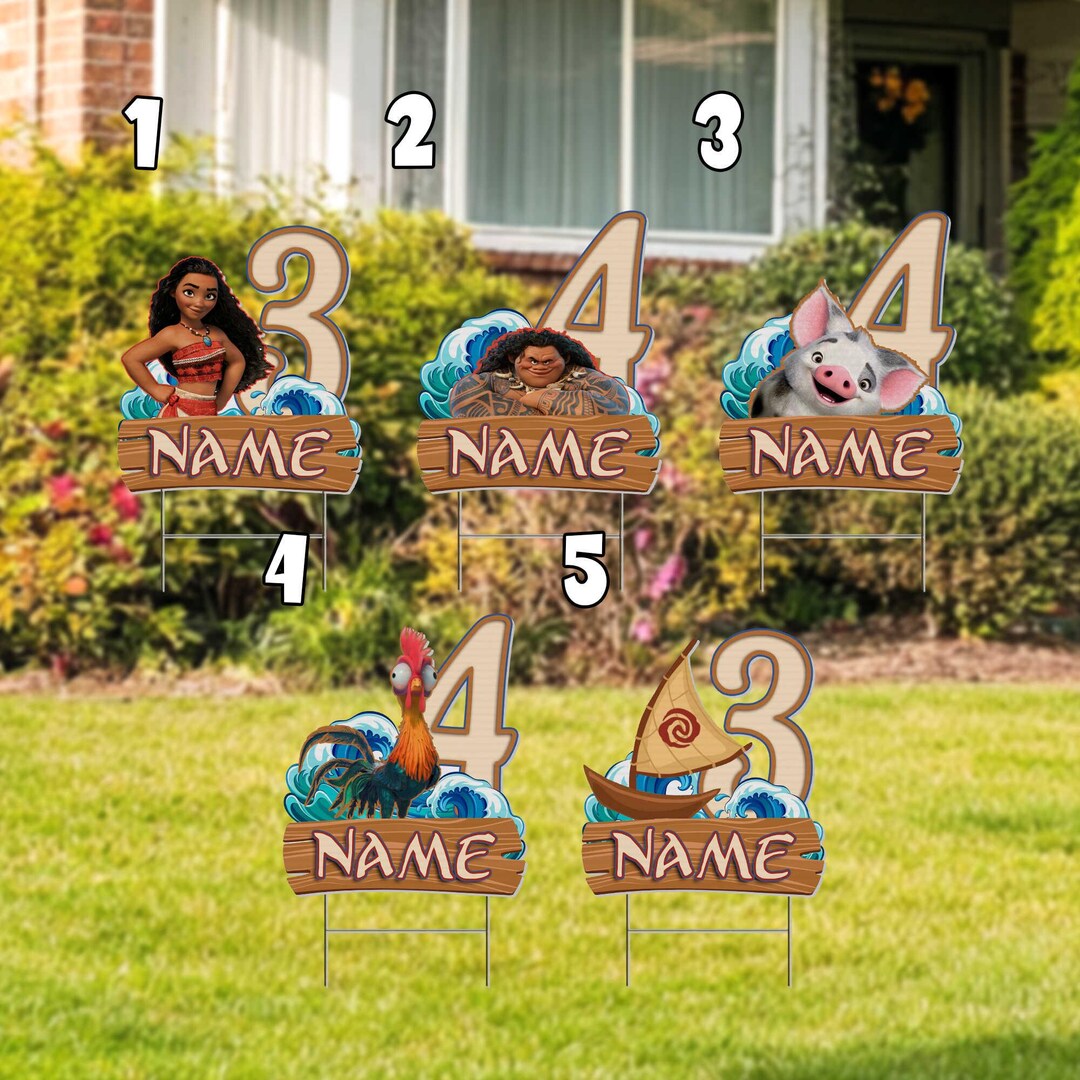 Moana Group Characters Yard Sign Cut Out, Disney Birthday Party Prop ...
