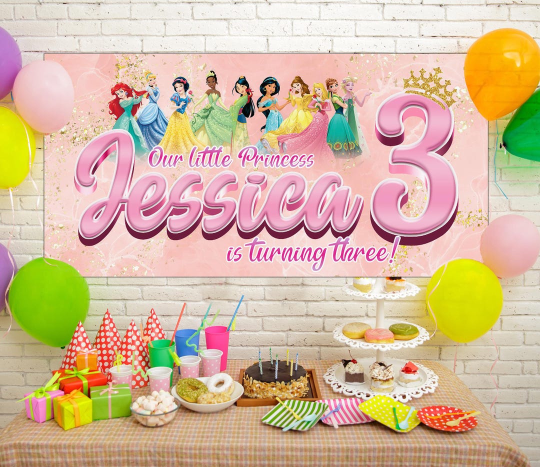 Disney Princess Birthday Banner, Disney Princesses Banner, Disney ...