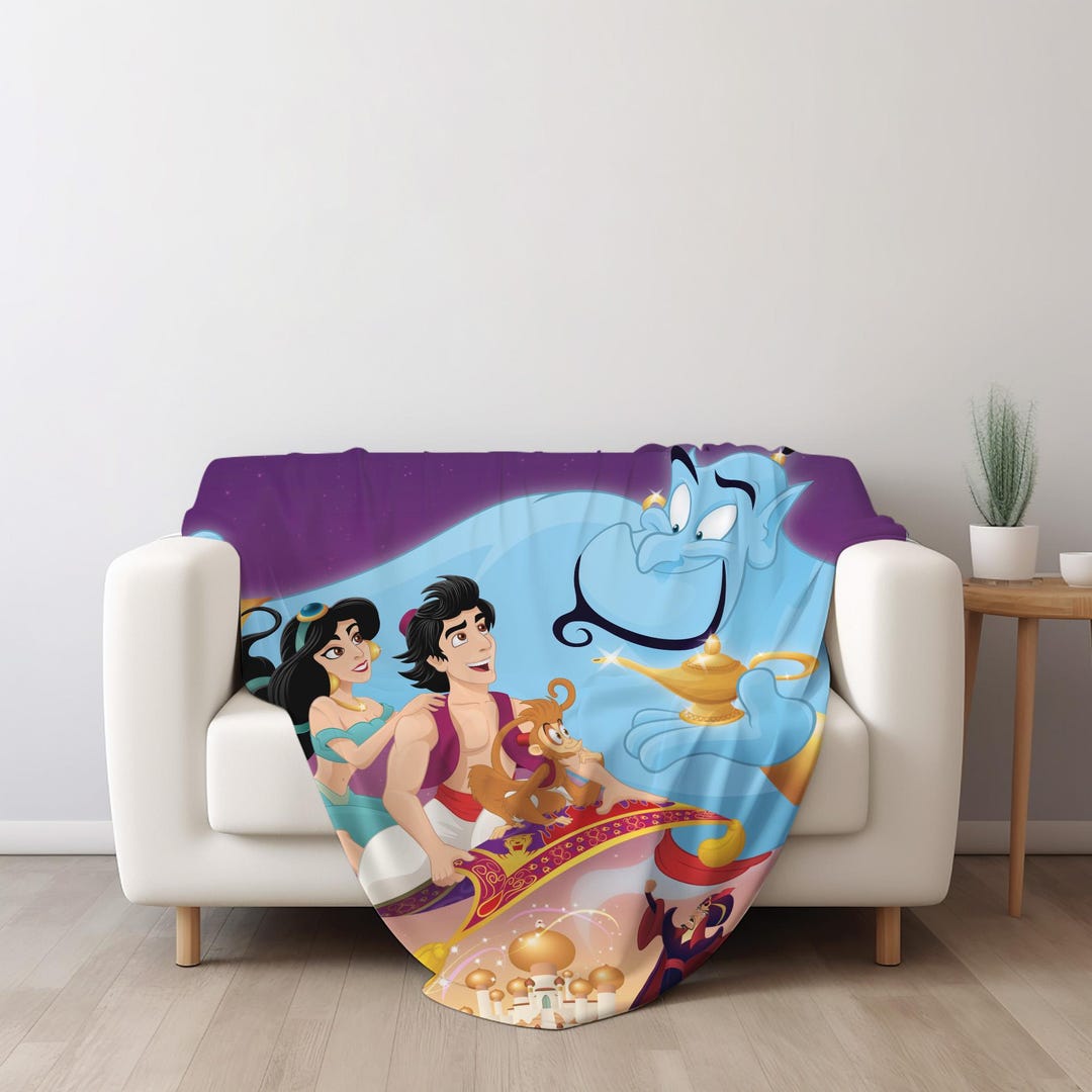 Disney Aladdin and Princess Jasmine Blanket, Aladdin Blanket Genie ...