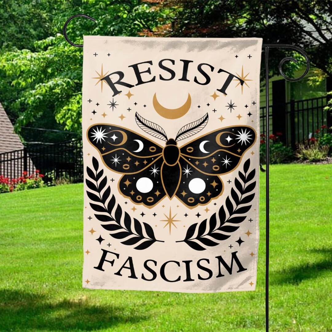 Retro Butterfly Resist Fascism Garden Flag, Progressive Liberal Garden ...