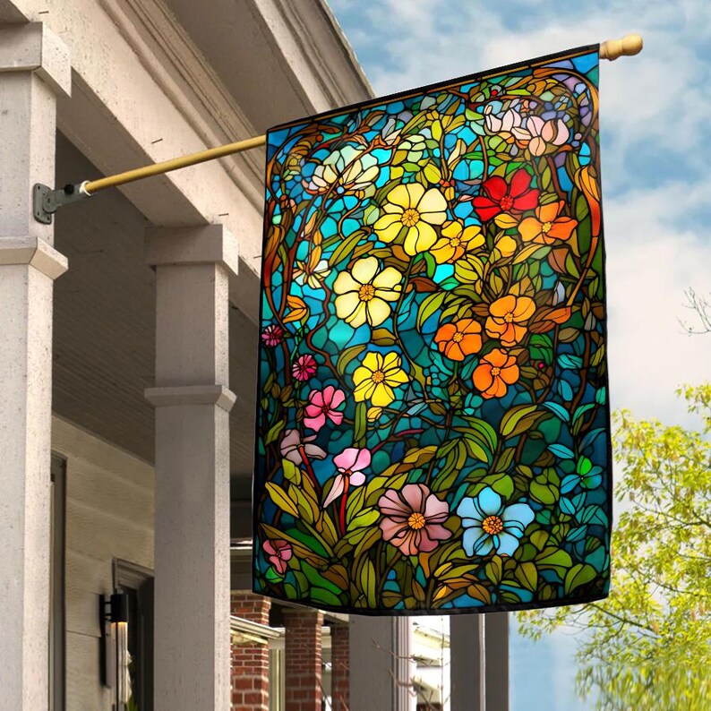 Wildflower Stained Glass Flag, Wildflower Window Hanging Decor, Florist ...