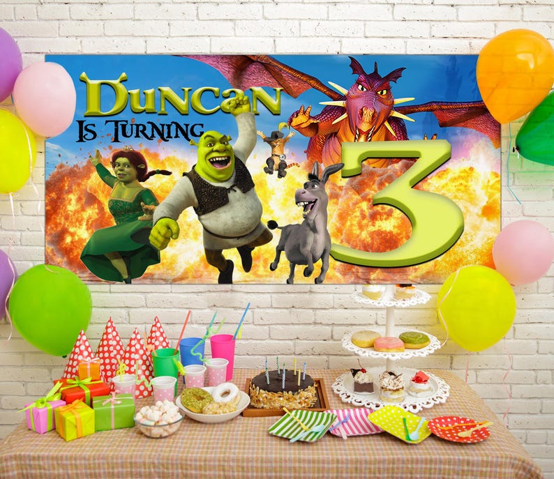 Shrek Birthday Party, Shrek Party Banner, Shrek Birthday Backdrop ...