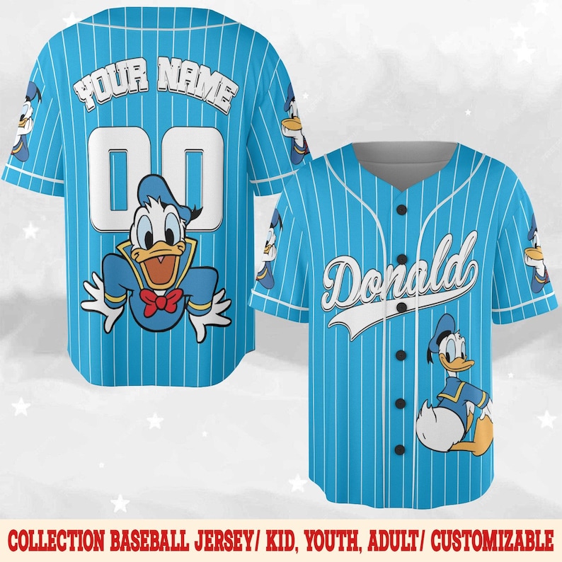 Custom Disney Donald Duck Baseball Jersey, Disney Donald Duck Jersey ...