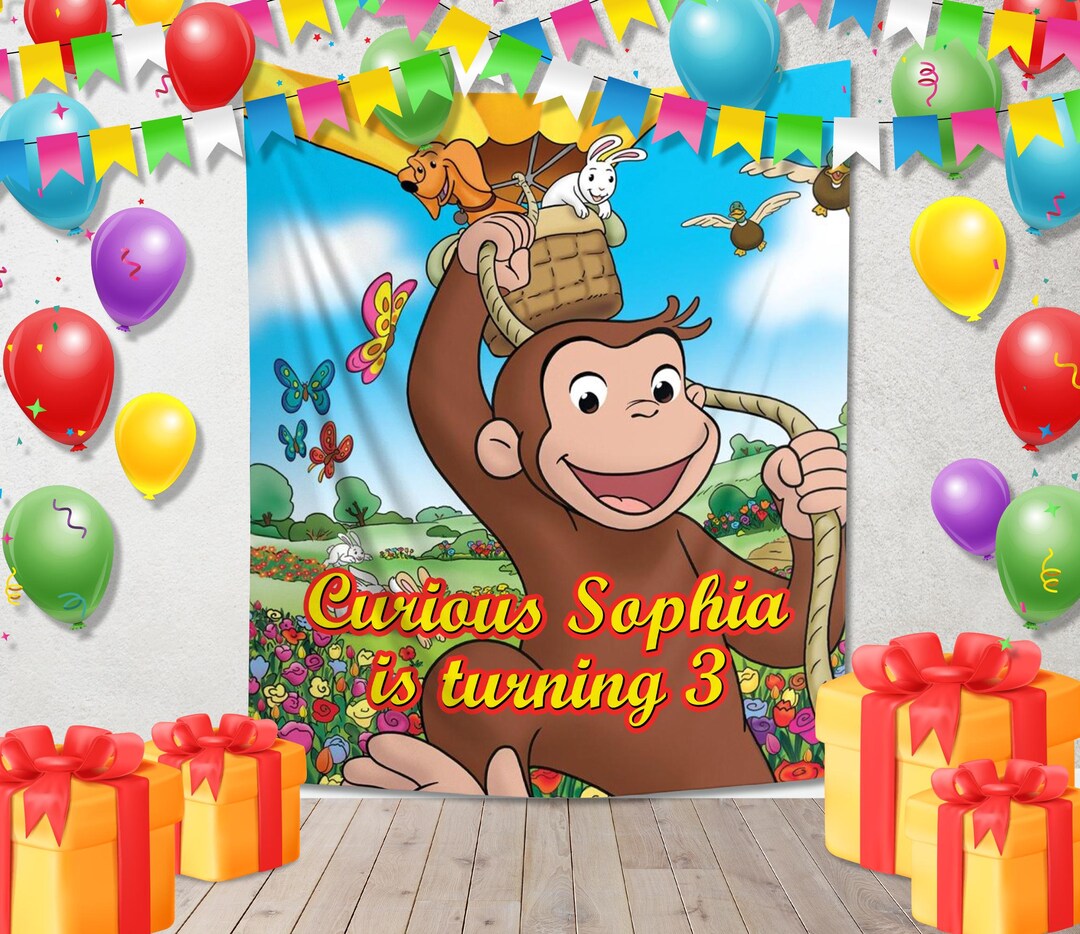 Curious George Birthday Backdrop, Curious George Birthday Banner ...
