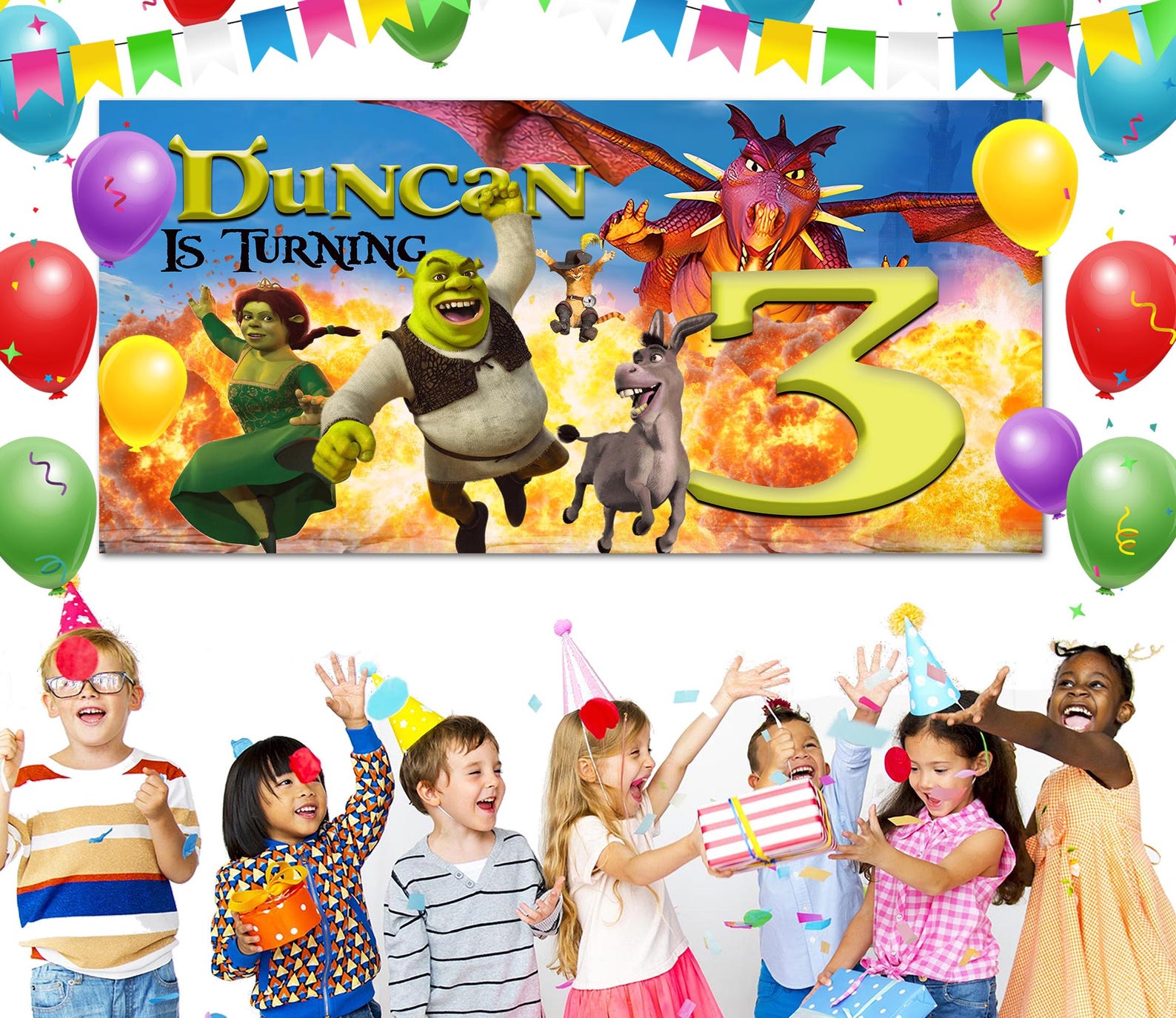 Shrek Birthday Party, Shrek Party Banner, Shrek Birthday Backdrop ...
