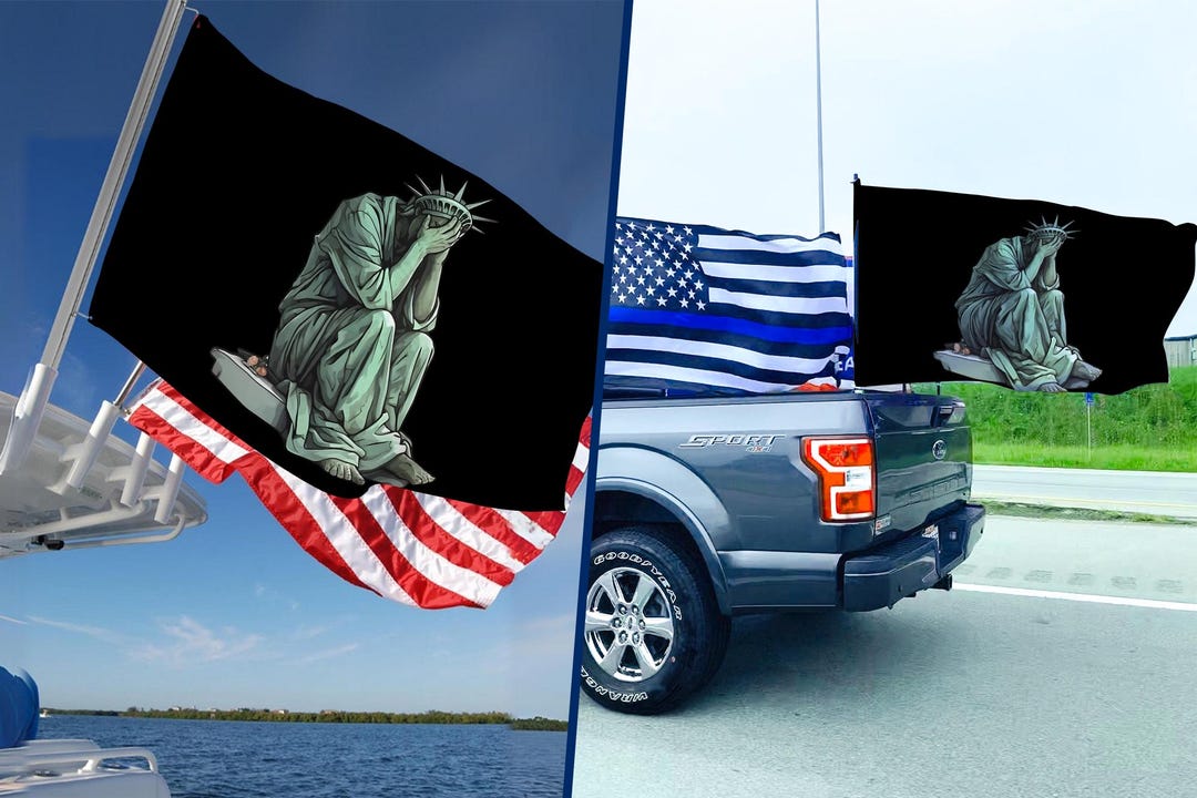 Weeping Statue of Liberty House Flag , Lady Liberty Flag, Democracy ...