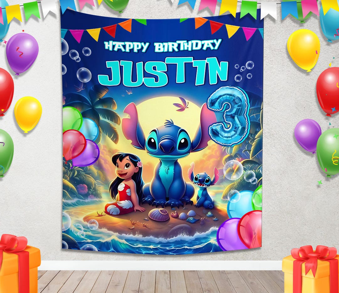 Custom Stitch Birthday Banner, Lilo & Stitch Party Backdrop ...