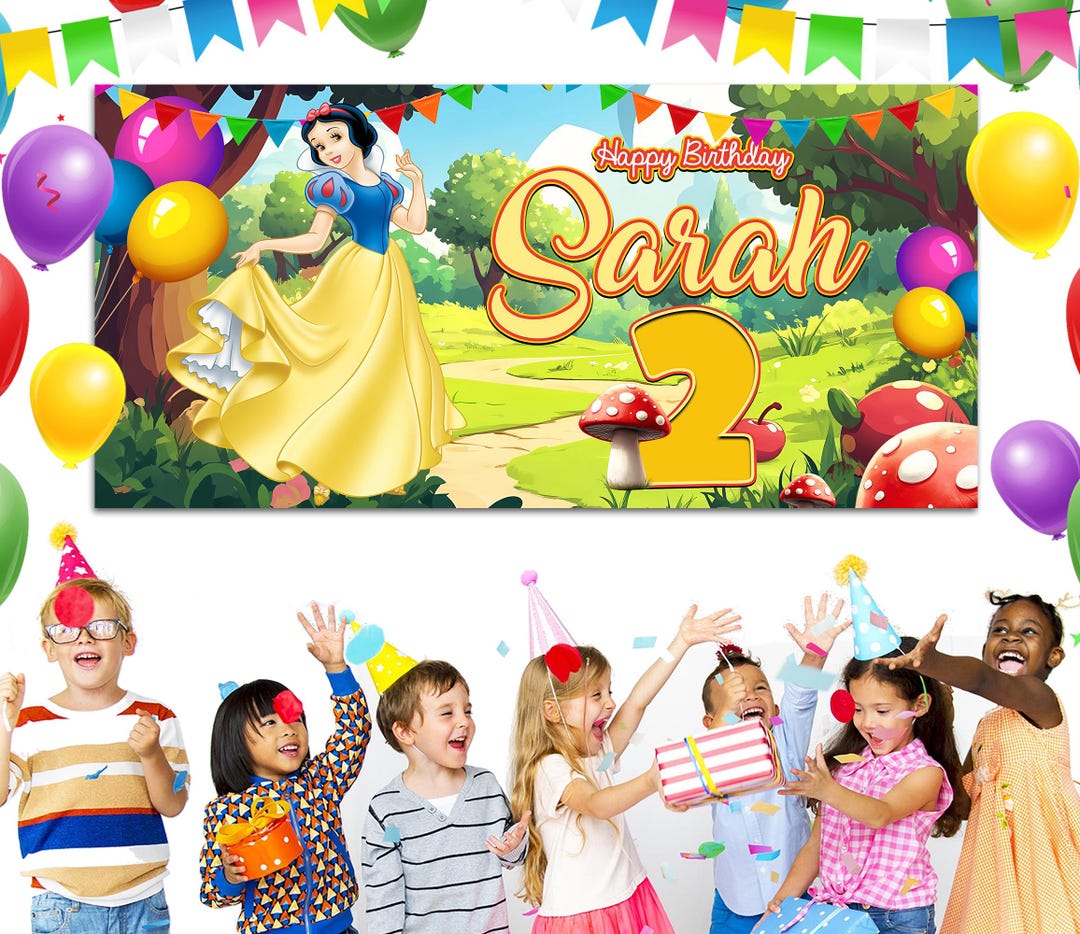 Snow White Birthday Banner, Custom Disney Princess Backdrop for Girls ...