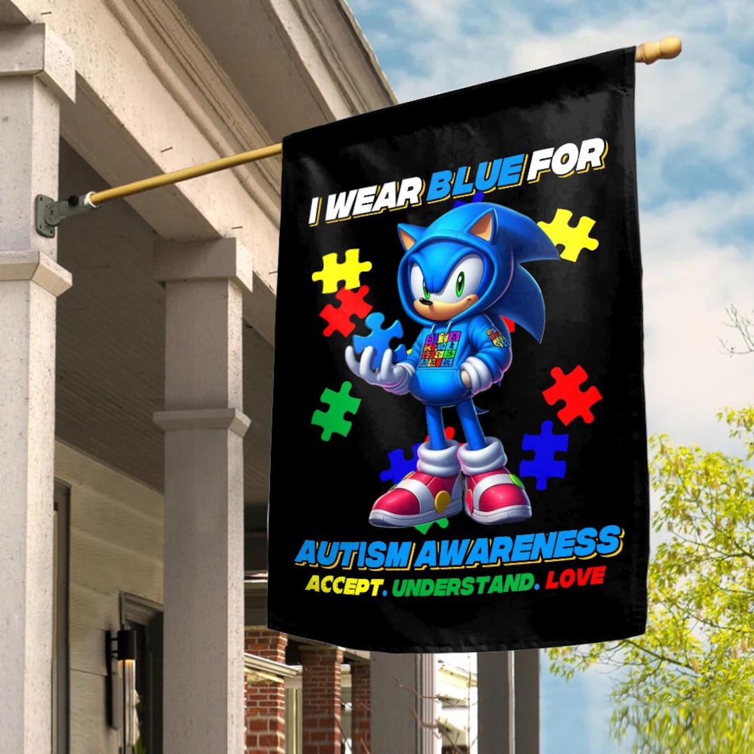 Sonic Autism Awareness Flag, Sonic the Hedgehog Autism Flag, Blue ...