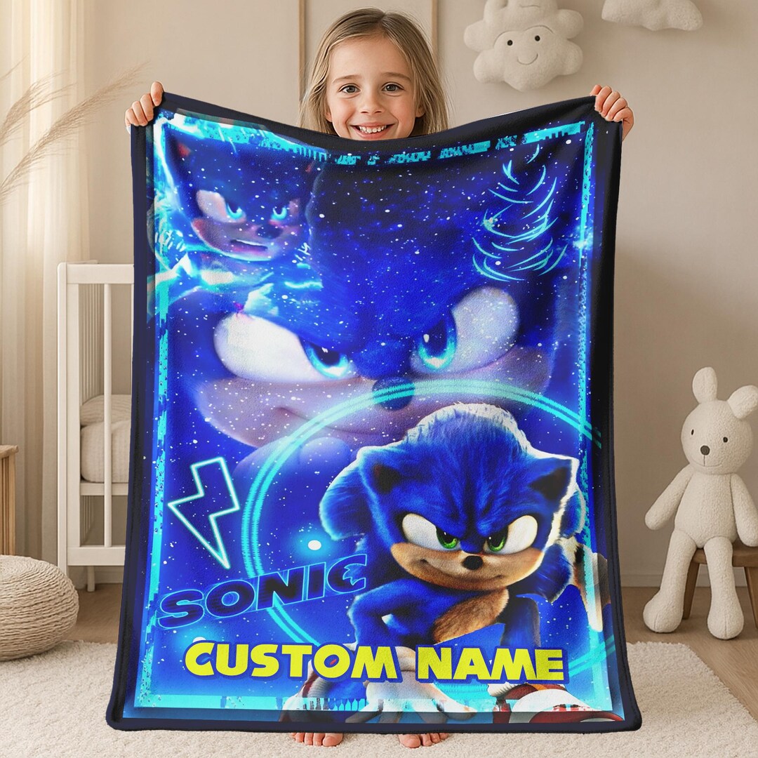 Personalized Sonic the Hedgehog Sherpa Fleece Blanket, Custom Name ...