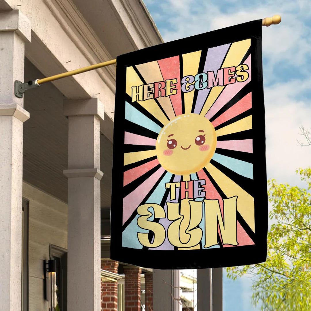 Here Comes the Sun Flag, Summer Garden Flag, Daisy Flag, Retro Garden ...