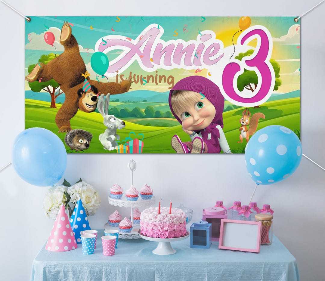 Masha and the Bear Birthday Backdrop/masha and the Bear Birthday Banner ...