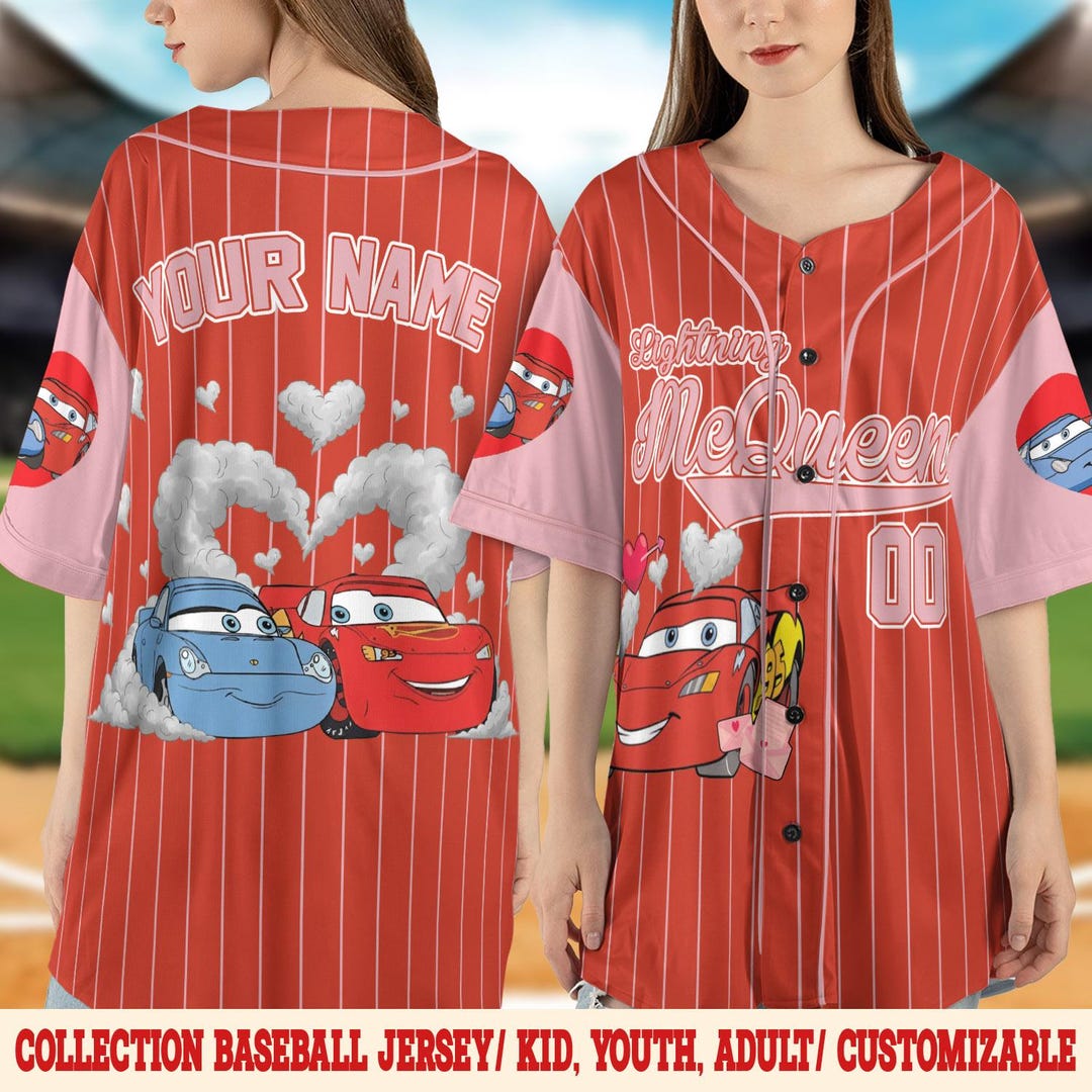 Custom Disney Cars Lightning Mcqueen Baseball Jersey, Couple Disney ...