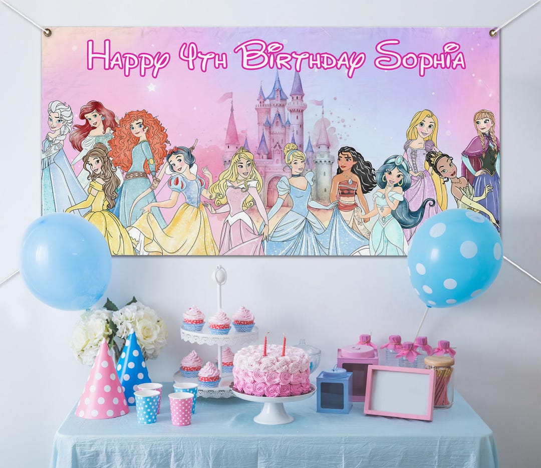 Disney Princess Birthday Banner, Disney Princesses Banner, Disney ...