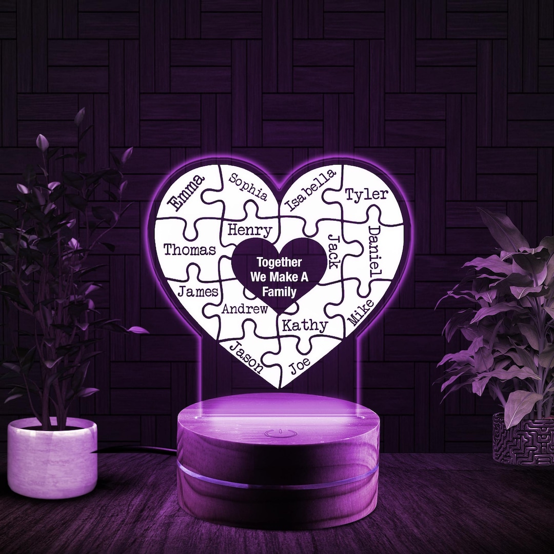 Custom Family Jigsaw Puzzle Night Light, Family Name Light, 3D LED Lamp ...
