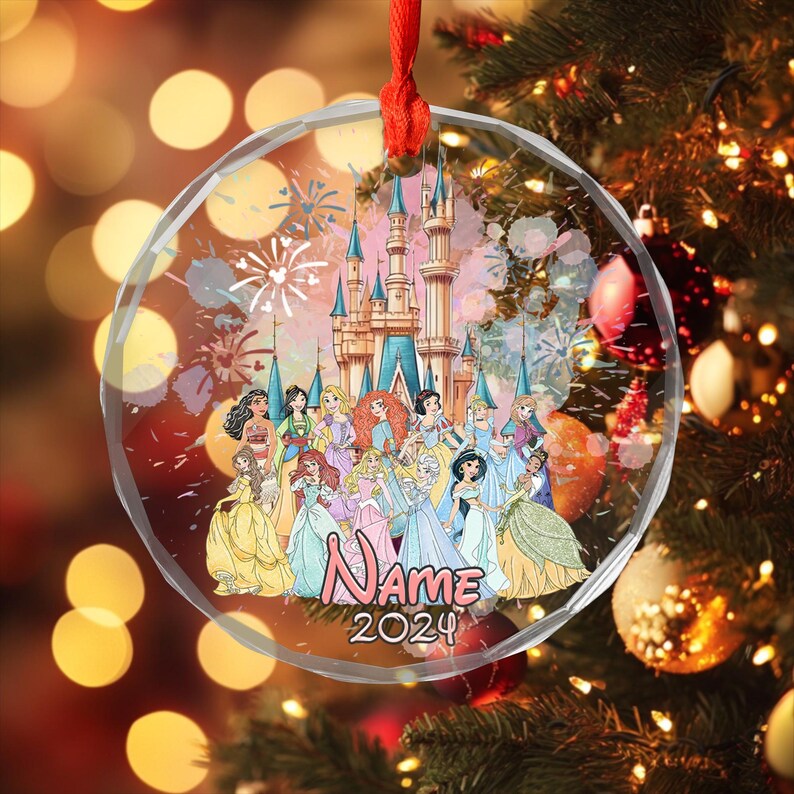 Personalized Disney Princess Glass Ornament, Watercolor Princess ...