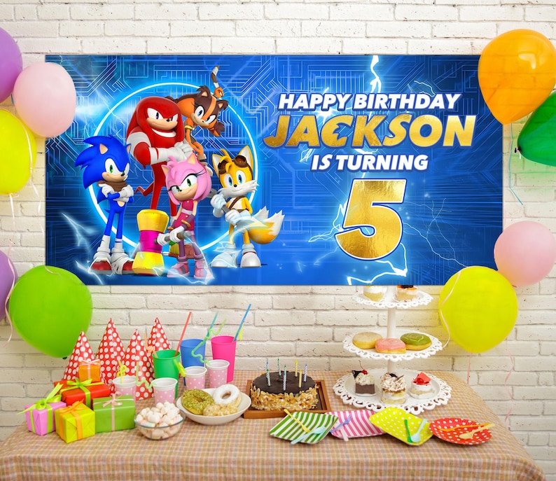 Sonic Birthday Party Backdrop/sonic Hedgehog Birthday Banner/custom ...
