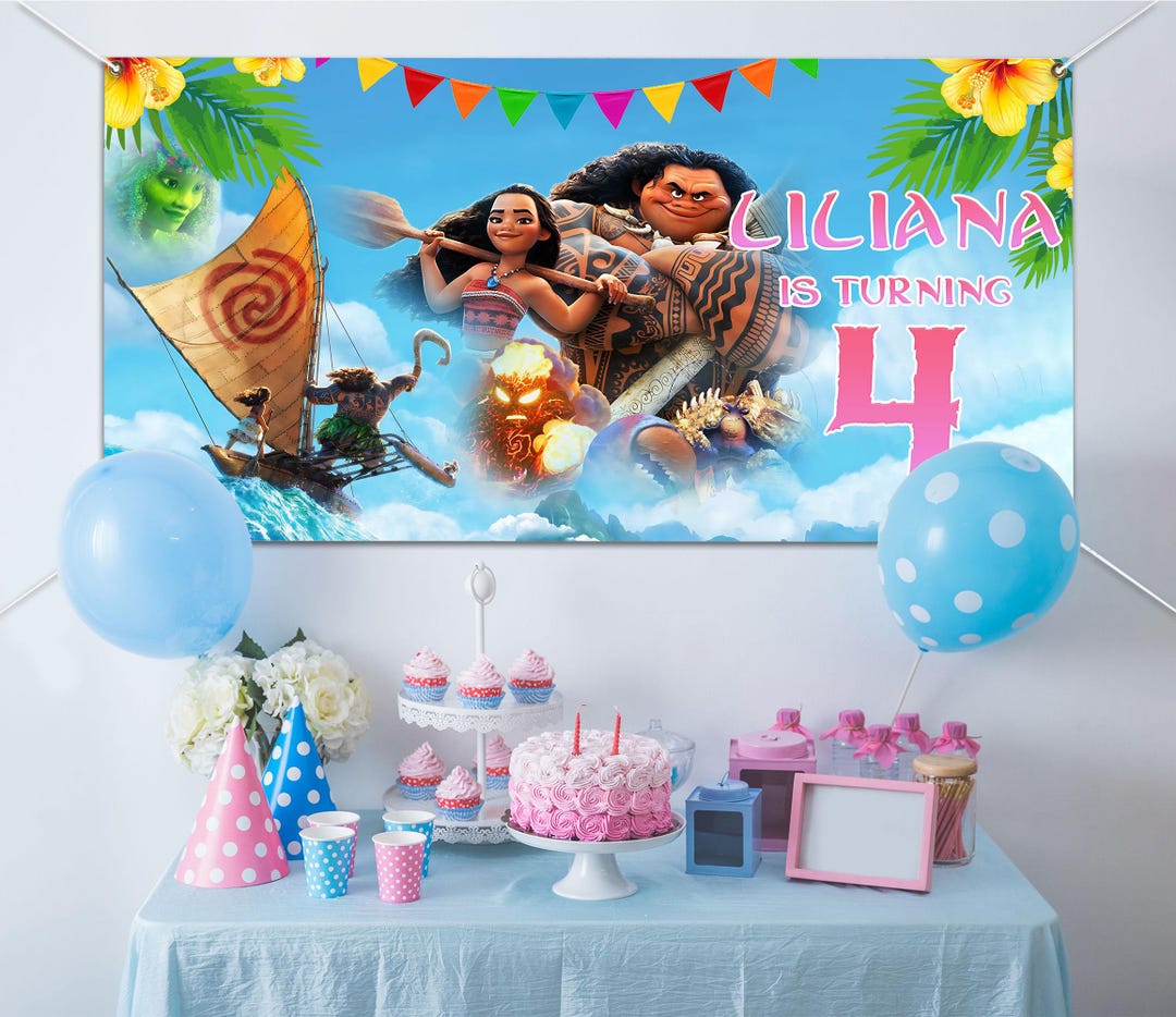 Personalized Moana Birthday Backdrop | Tropical Island Theme Party ...