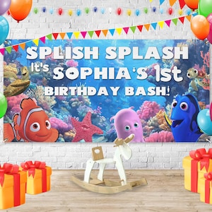 Custom Name Finding Nemo Birthday Backdrop, Finding Nemo Birthday Party ...
