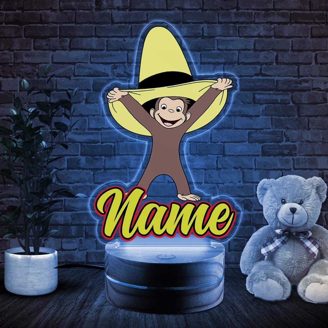 Personalized Curious George Night Light, Cute Monkey Birthday Boy Lamp ...