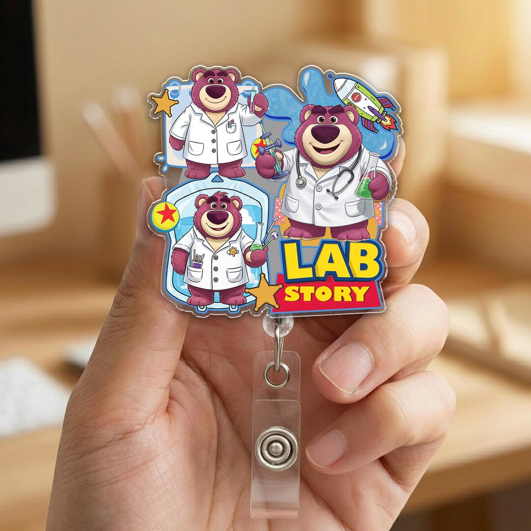 Toy Story Lotso Lab Week 2026 Badge Reel, Lab Story Badge Holder, Cute ...