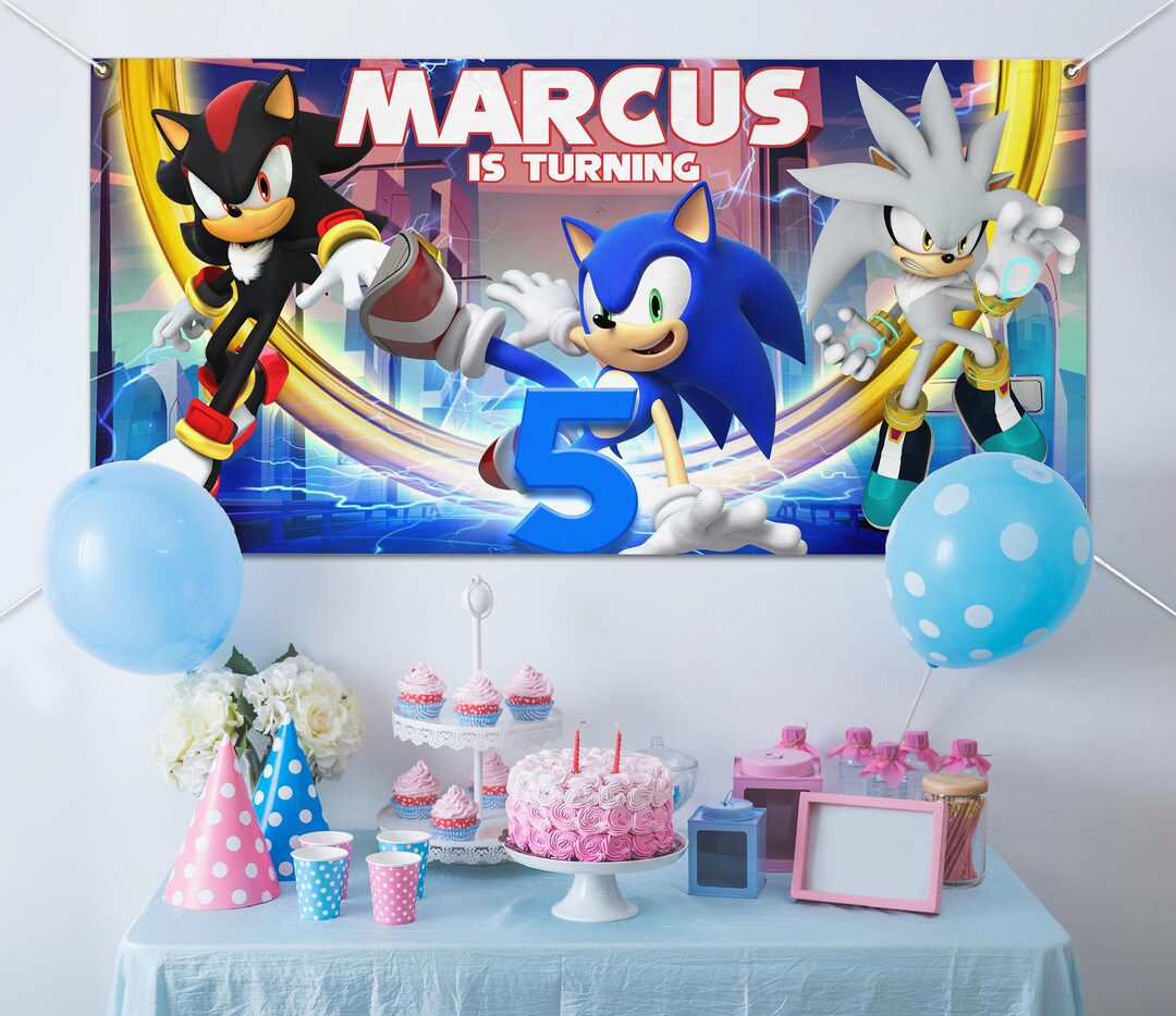 Sonic Birthday Party Backdrop/sonic Hedgehog 3 Birthday Banner/custom ...
