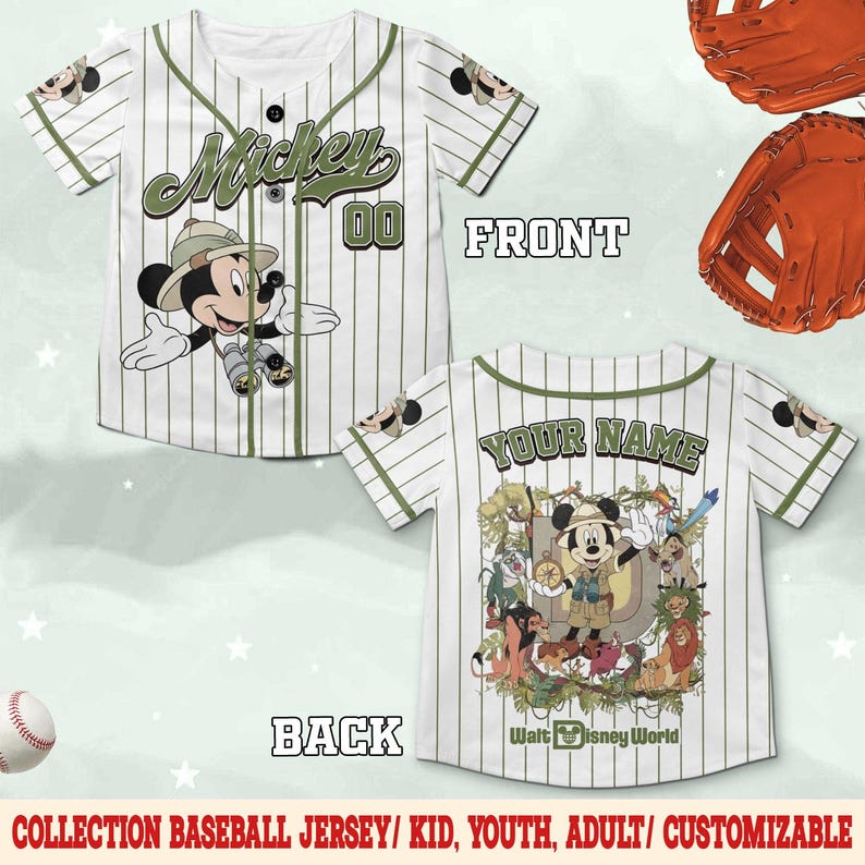 Custom Disney Mickey Mouse Safari Baseball Jersey, Custom Disney Animal ...