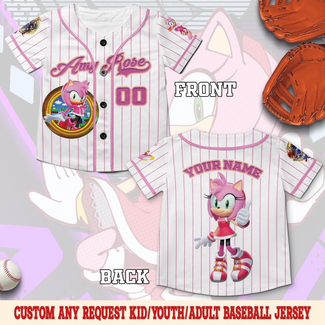 Personalized the Hedgehog Amy Rose Baseball Jersey, Custom Amy Rose ...
